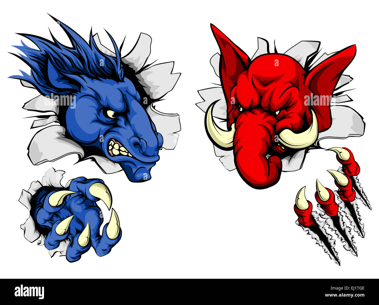 Politics Republican and Democrat concept of angry donkey and elephant ...