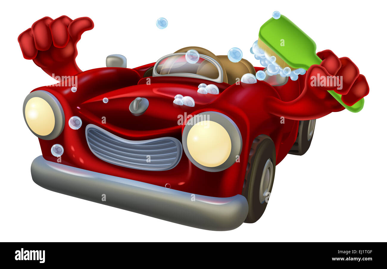 Cartoon car wash character covered in bubbles giving a thumbs up and ...