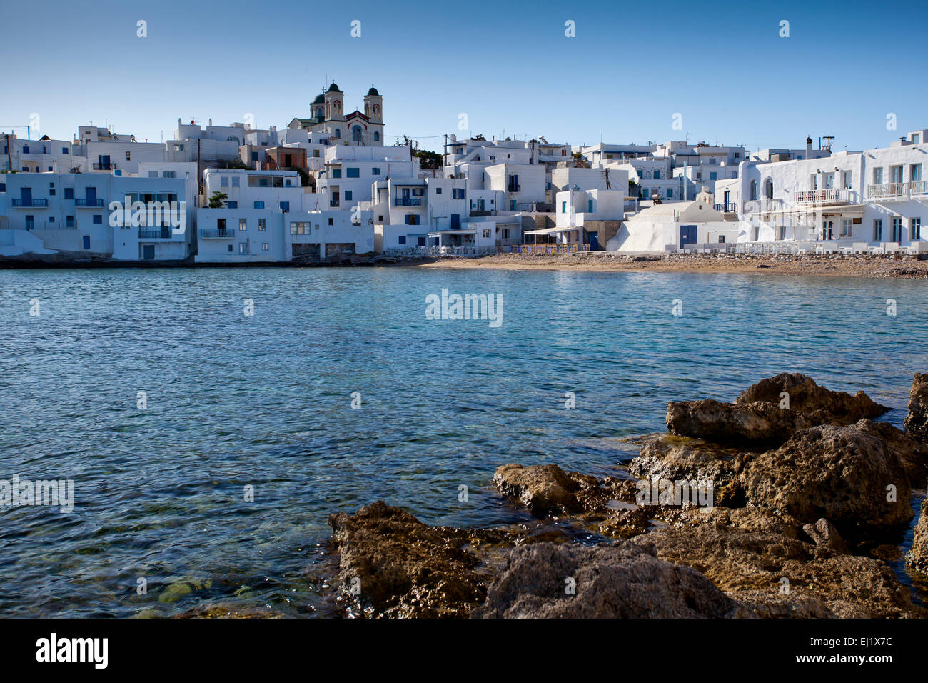 The port and coastline of Naoussa in Paros, Greece Stock Photo - Alamy