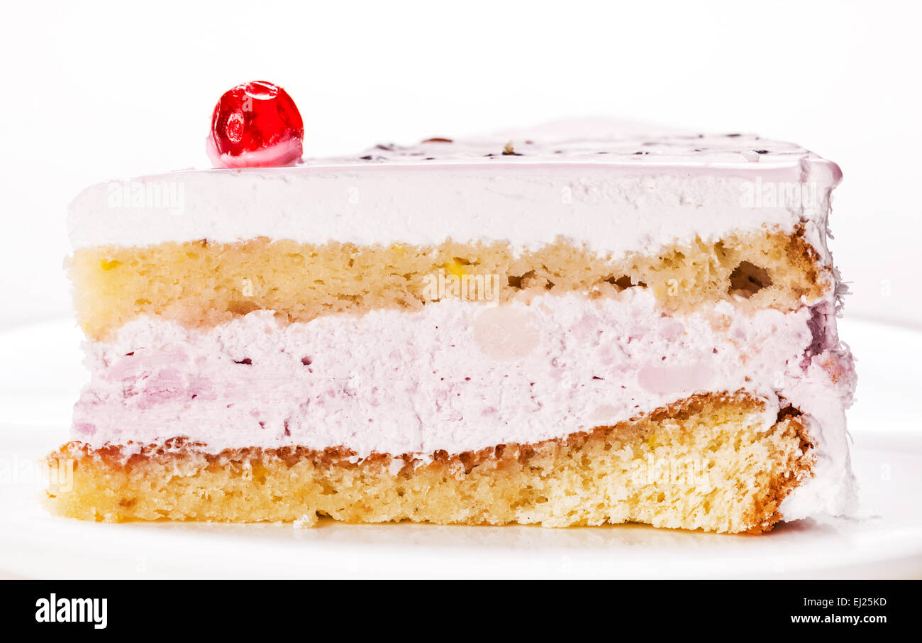 fresh vanilla slice of cake closeup on a white background Stock Photo ...