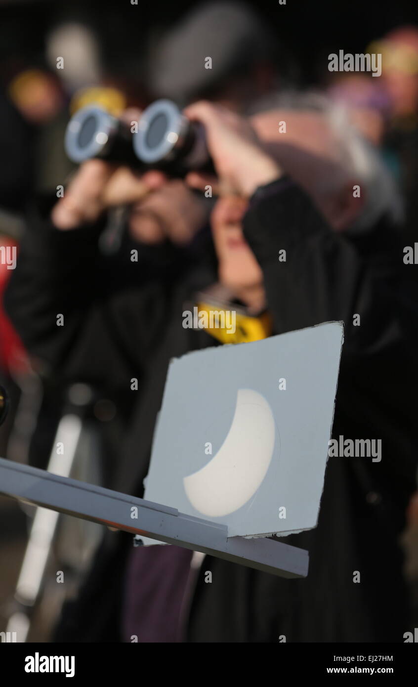 Swansea, UK. Friday 20 March 2015 Pictured: The eclipse is projected ...