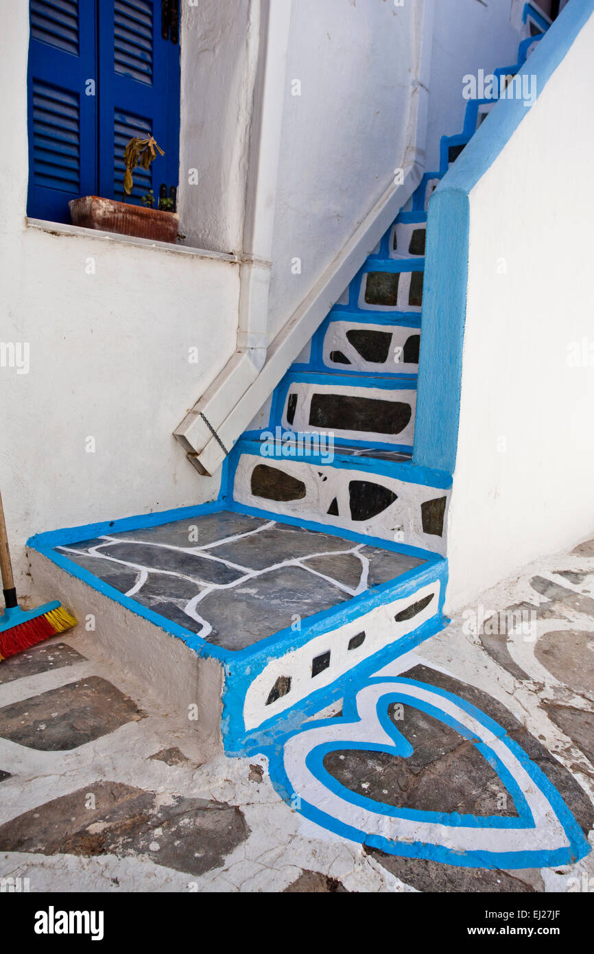 Colourful painted house steps with Love Heart design in Naoussa in ...