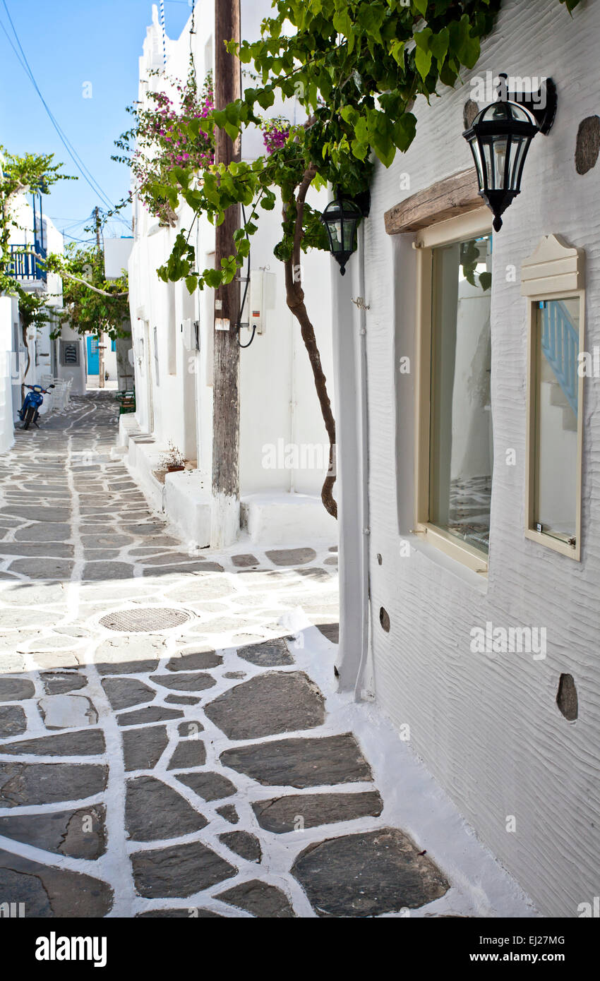 Typical Paros street in Naoussa in Paros, Greece Stock Photo - Alamy