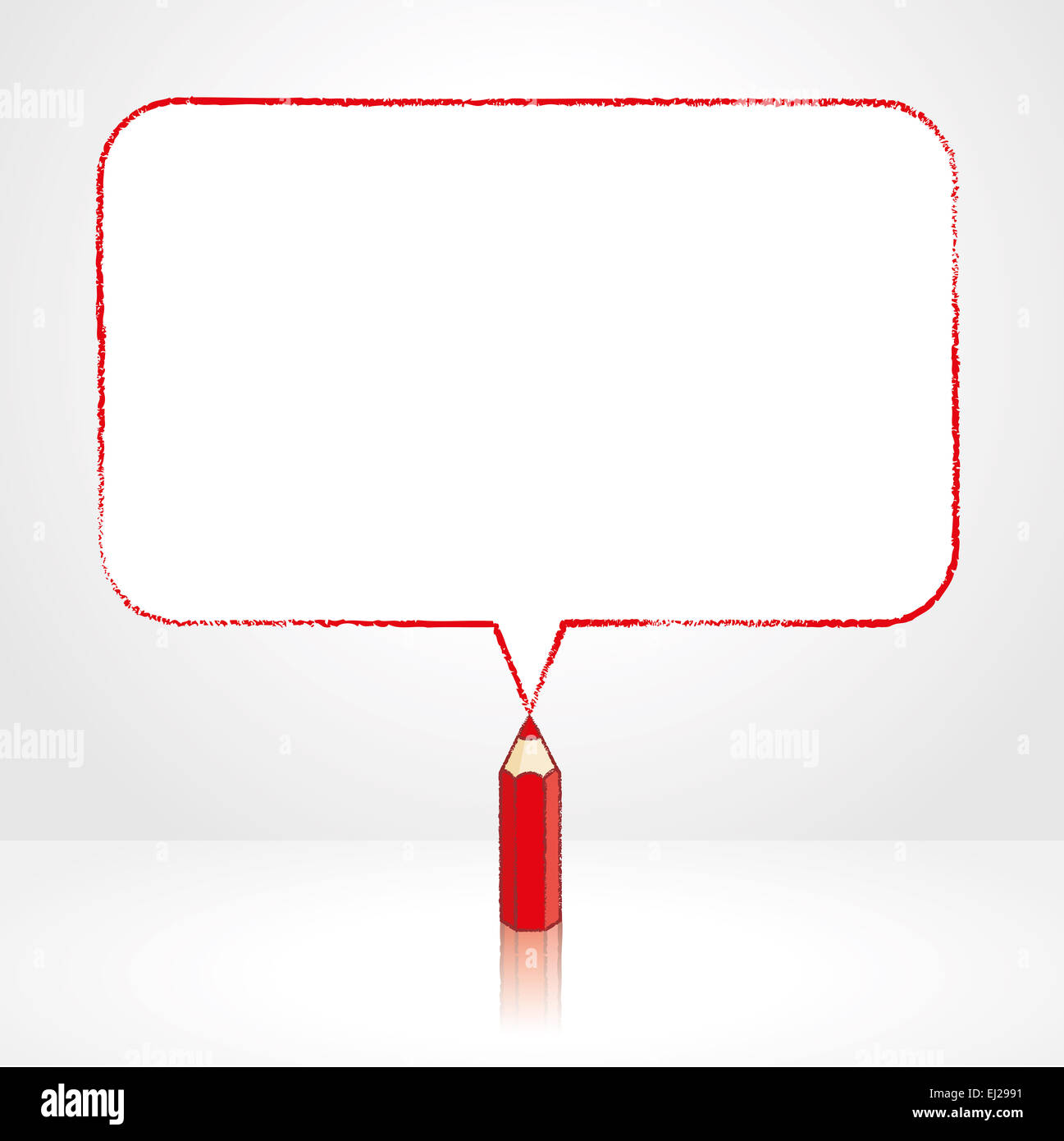 Red Pencil with Reflection Drawing Smooth Rectangular Speech Bubble on ...