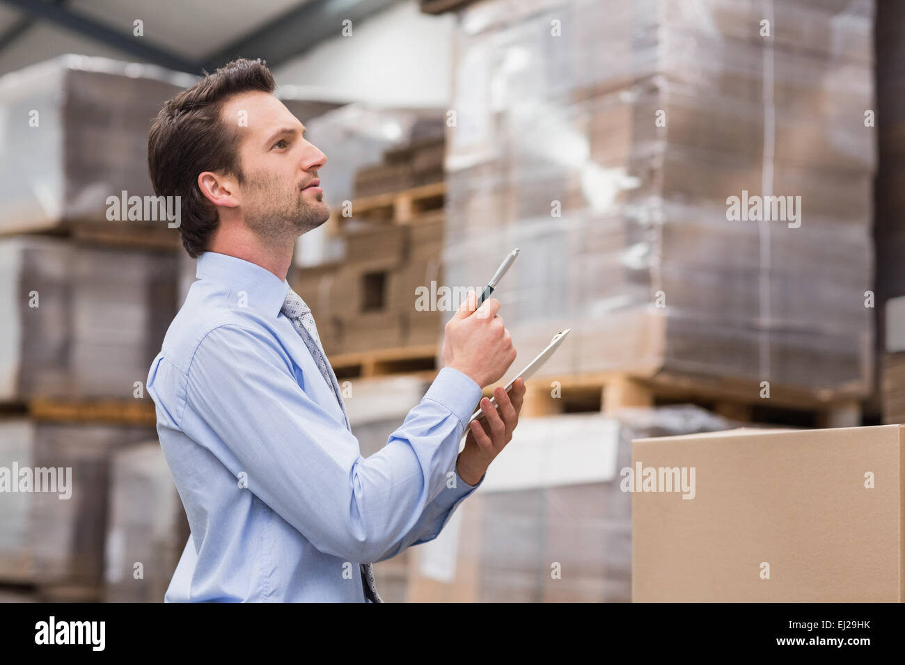 Warehouse manager checking his inventory Stock Photo - Alamy