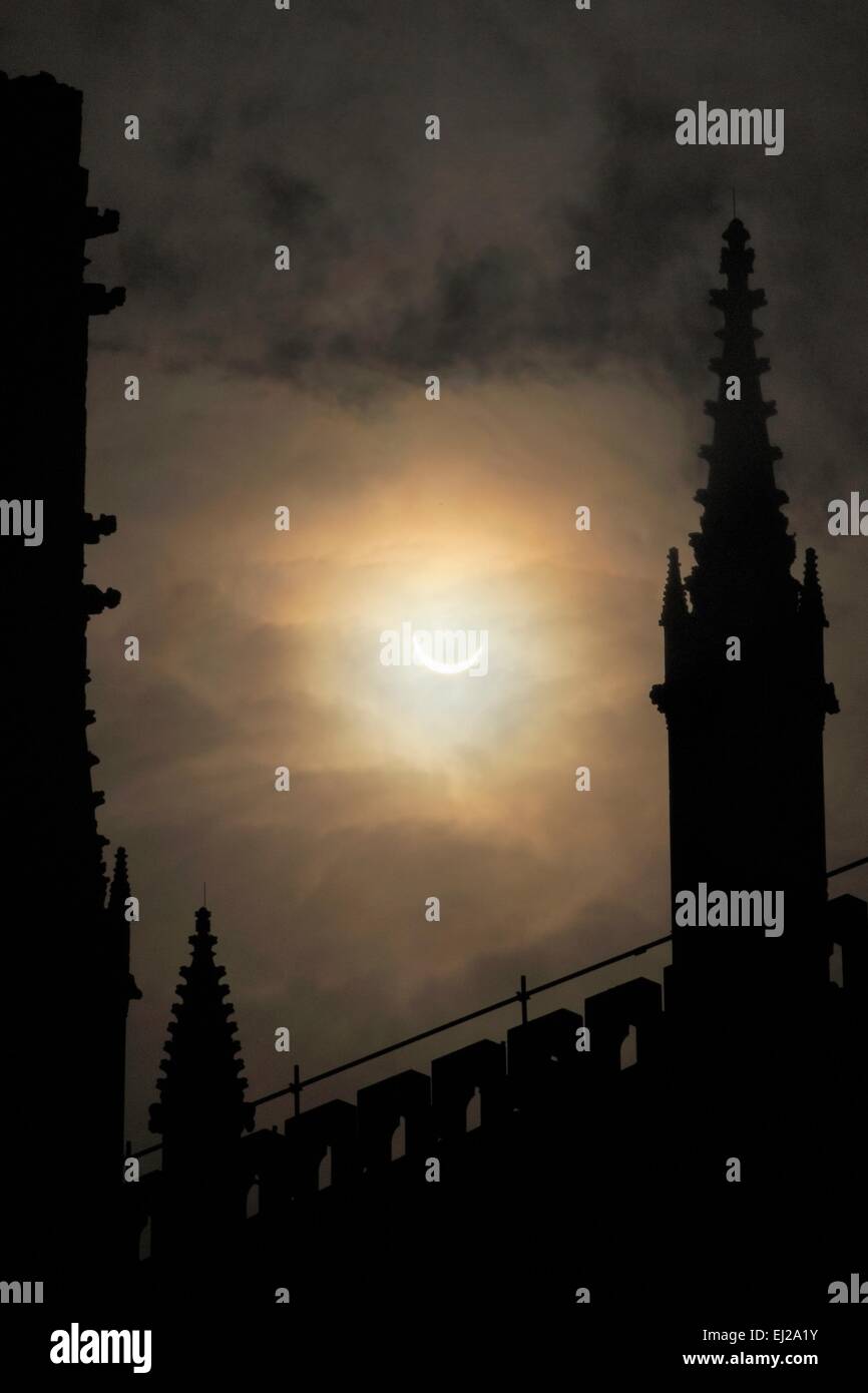 The partical solar eclipse between the central tower and roof turrets ...