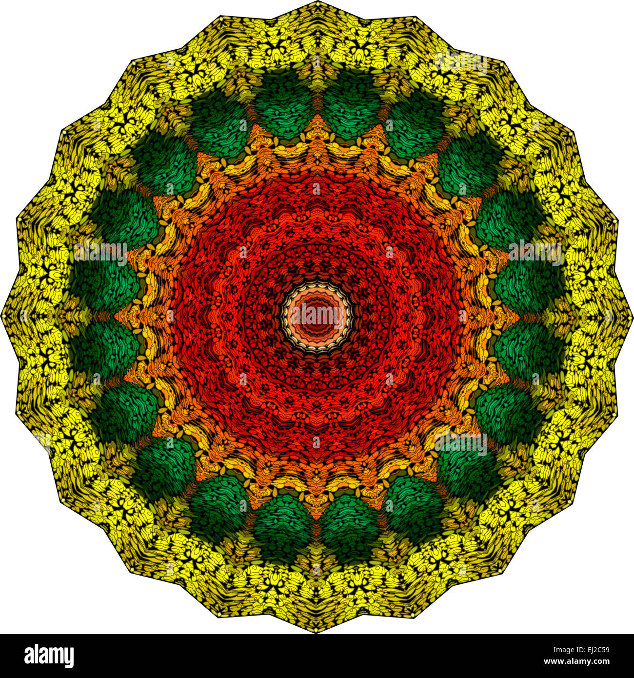 A complex mandala design set on a white background, a cut-out Stock ...