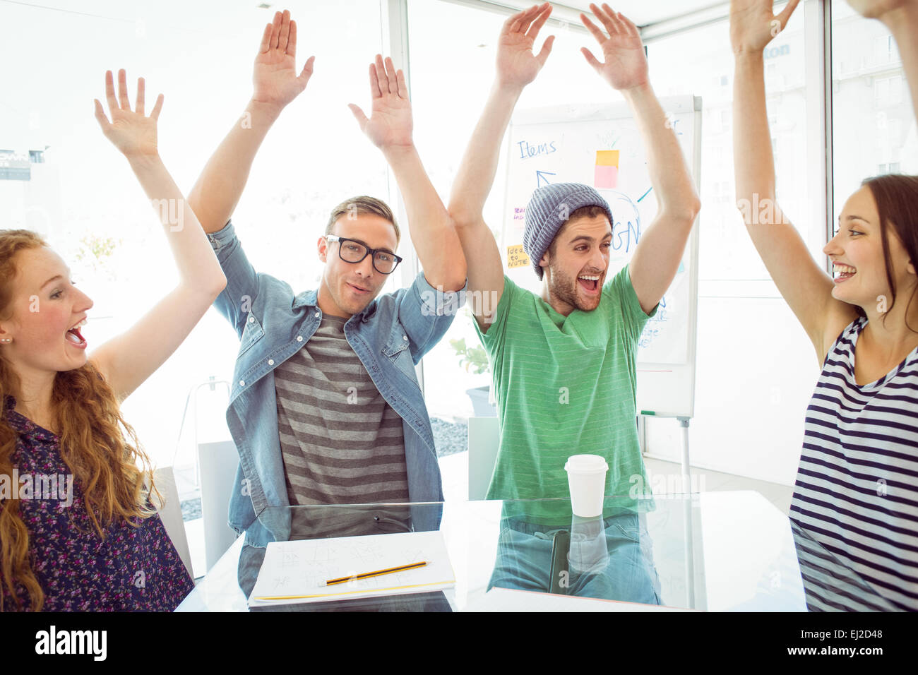 Students hands up classroom hi-res stock photography and images - Alamy