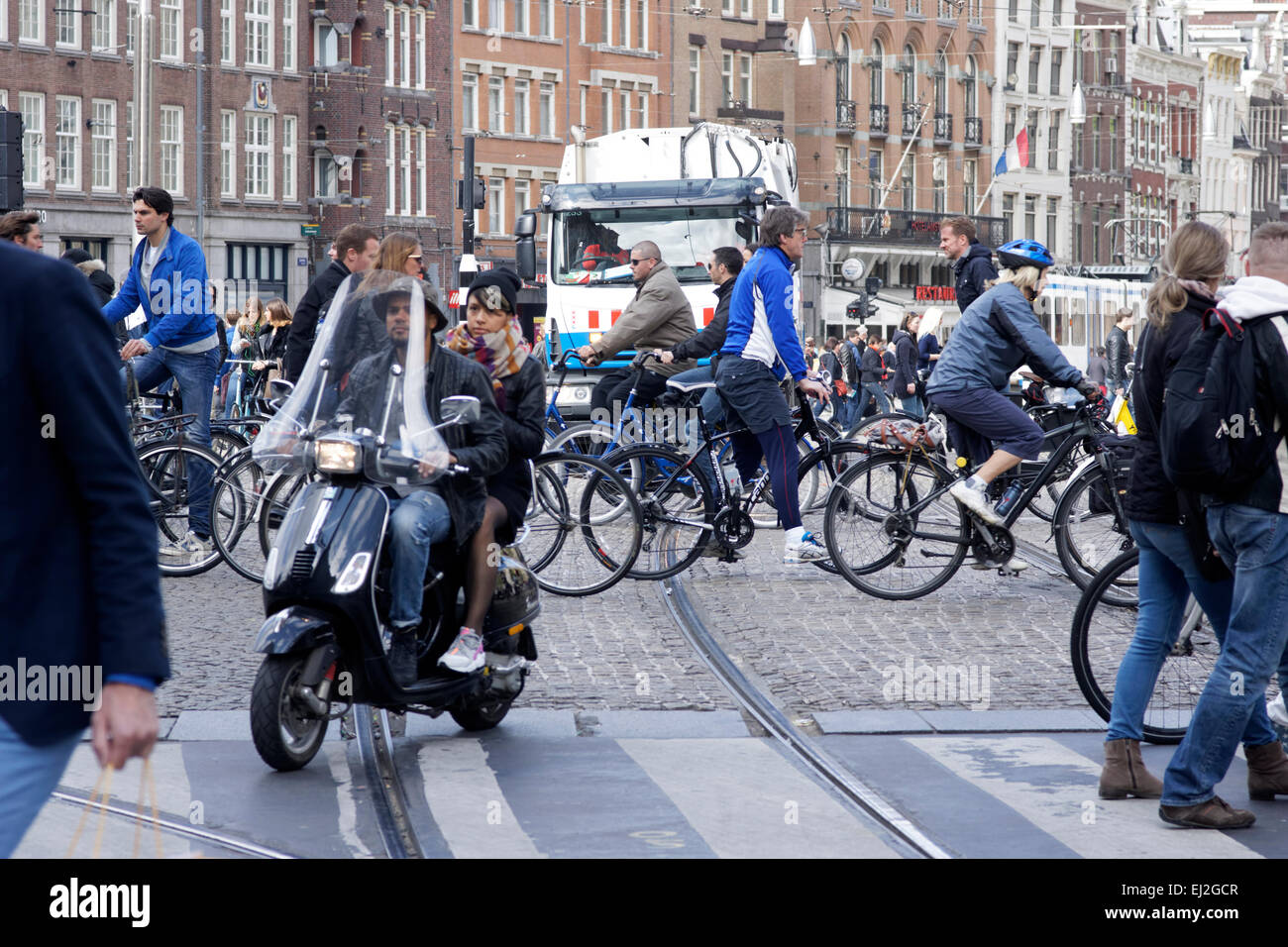 Traffic in Dam Square, Amsterdam, Holland Stock Photo - Alamy