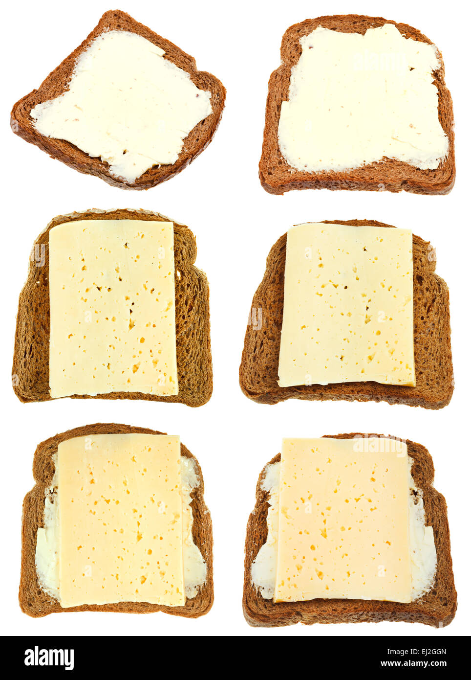 set from sandwich from rye bread, dairy butter and cheese isolated on ...