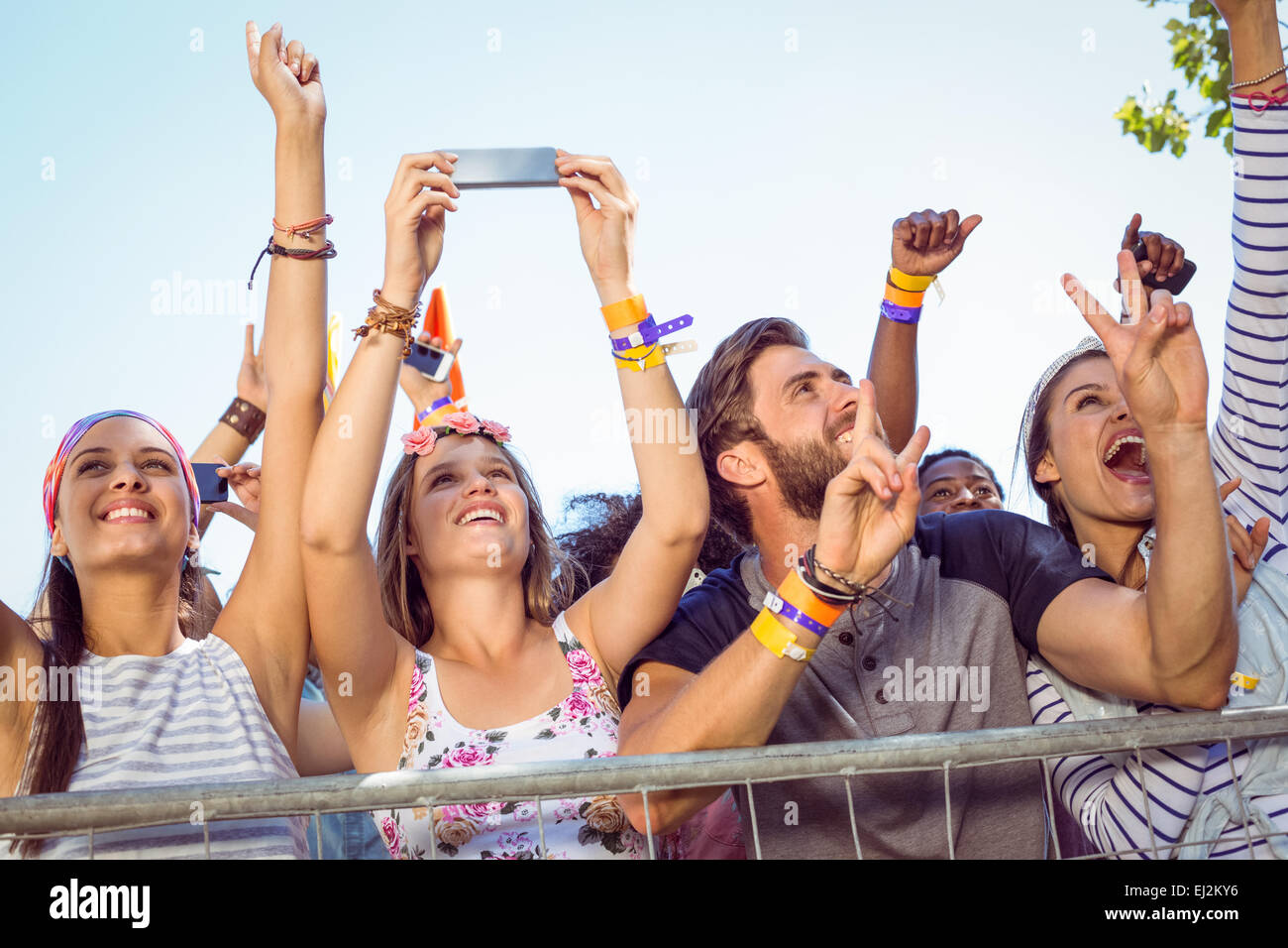 Excited music fans up the front Stock Photo - Alamy
