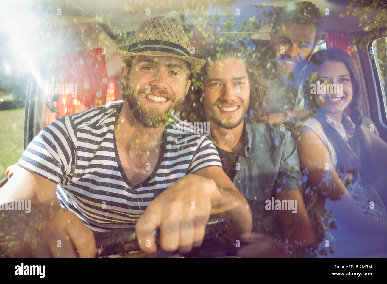 Hipster friends driving van hi-res stock photography and images - Alamy
