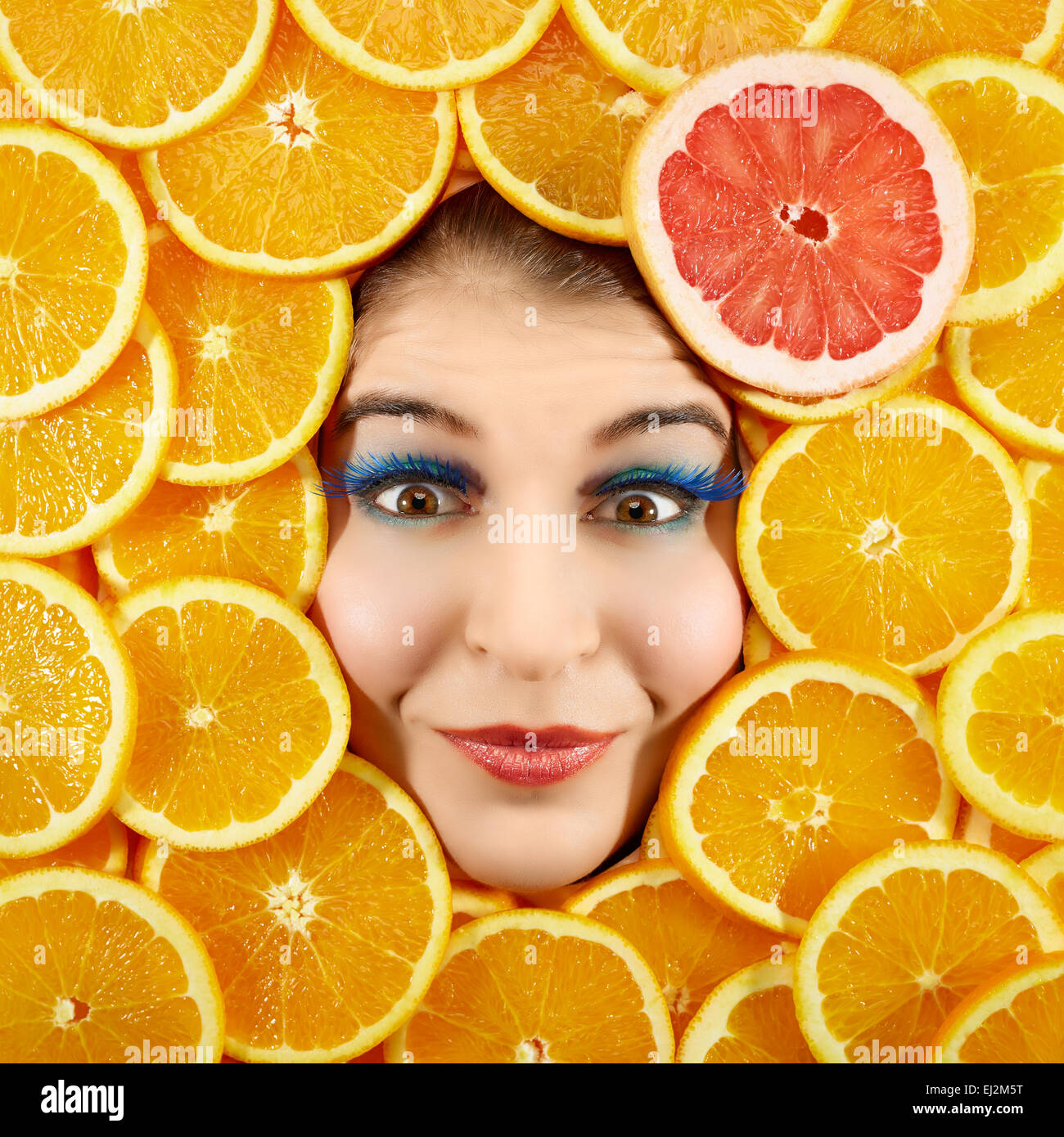 Woman orange lipstick hi-res stock photography and images - Alamy