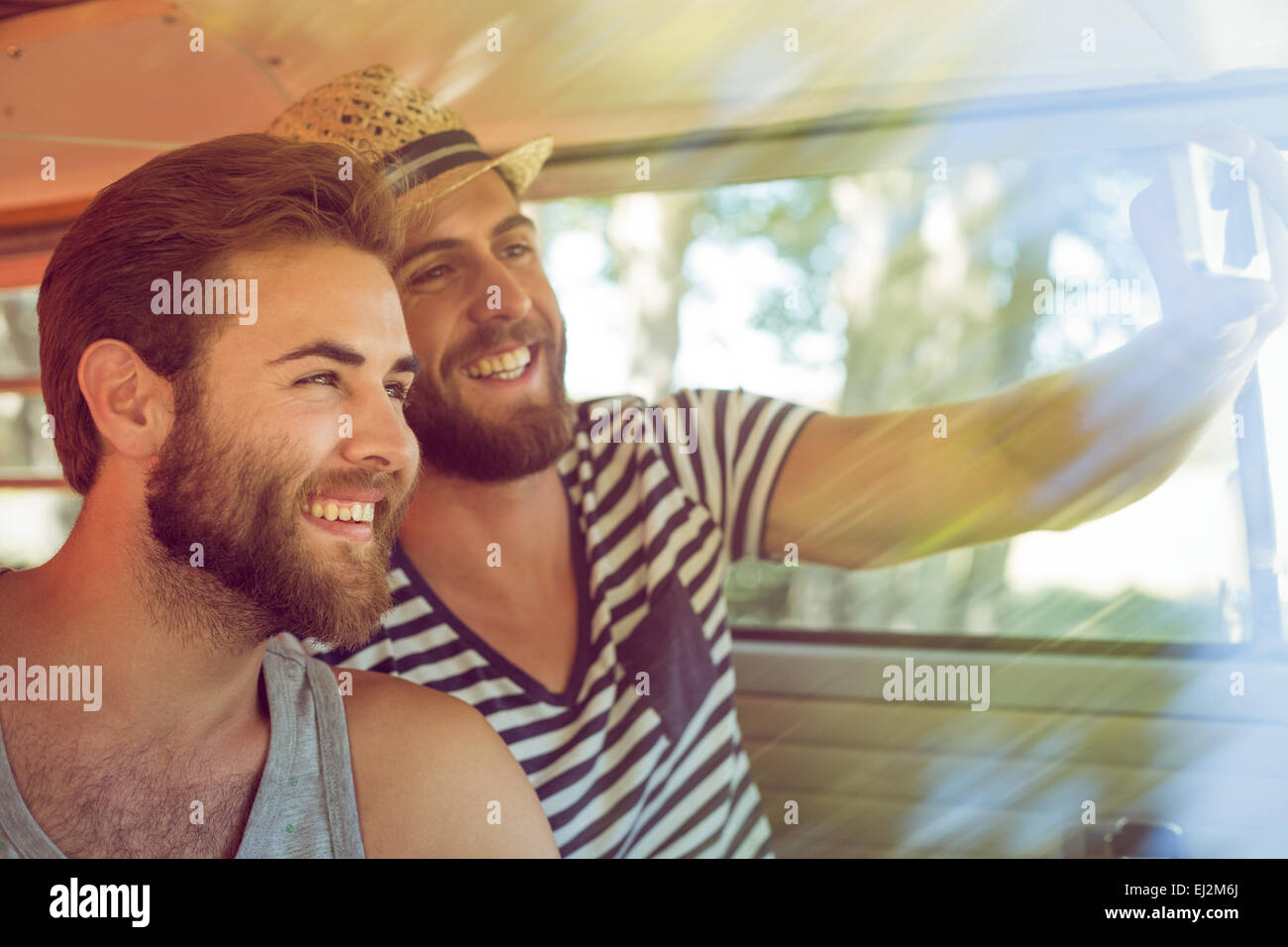 Hipster friends driving van hi-res stock photography and images - Alamy