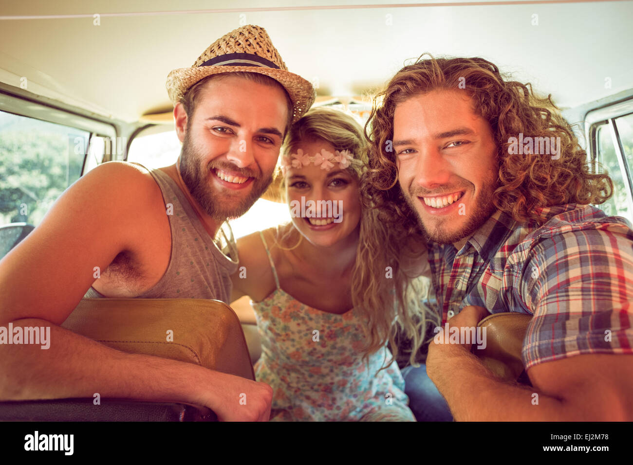 Hipster friends driving van hi-res stock photography and images - Alamy