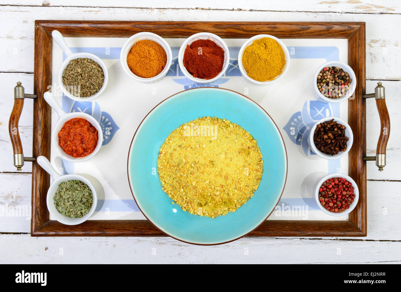 Indian spices assortments on a tray Stock Photo - Alamy
