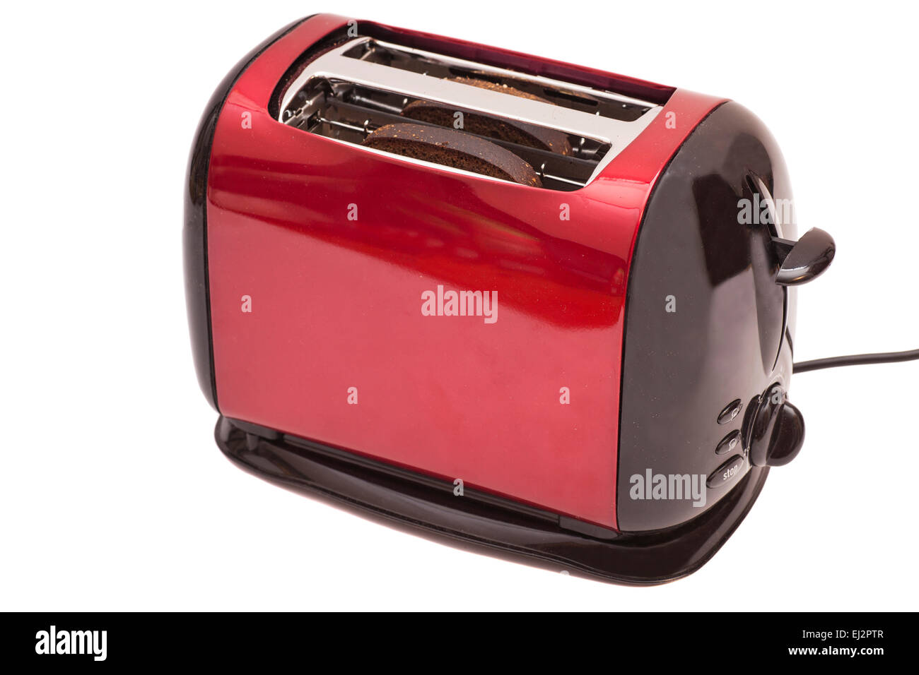 Red toaster and two slices of bread isolated on white Stock Photo - Alamy