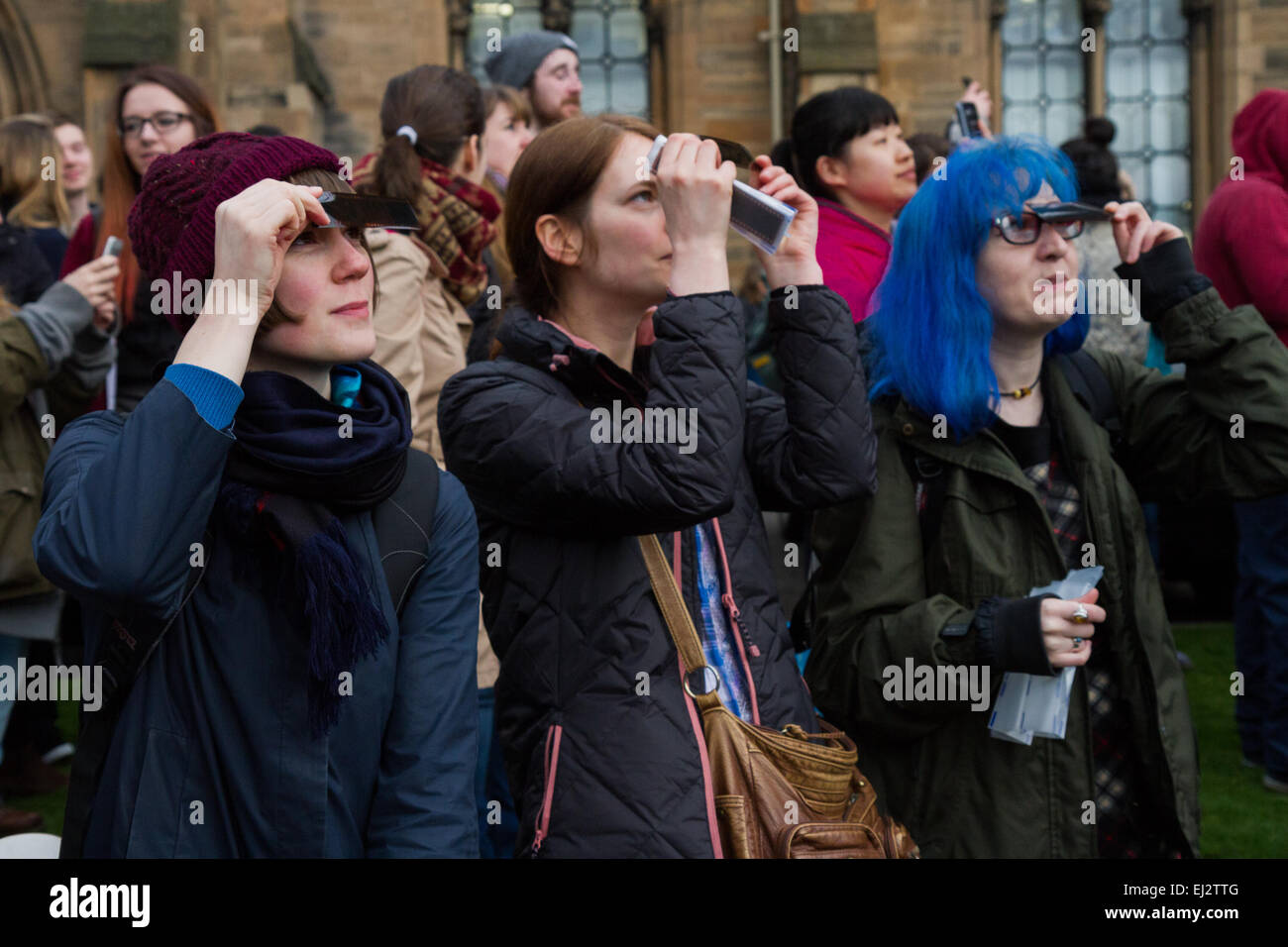 Students watching solar eclipse at Glasgow University, Scotland Stock ...
