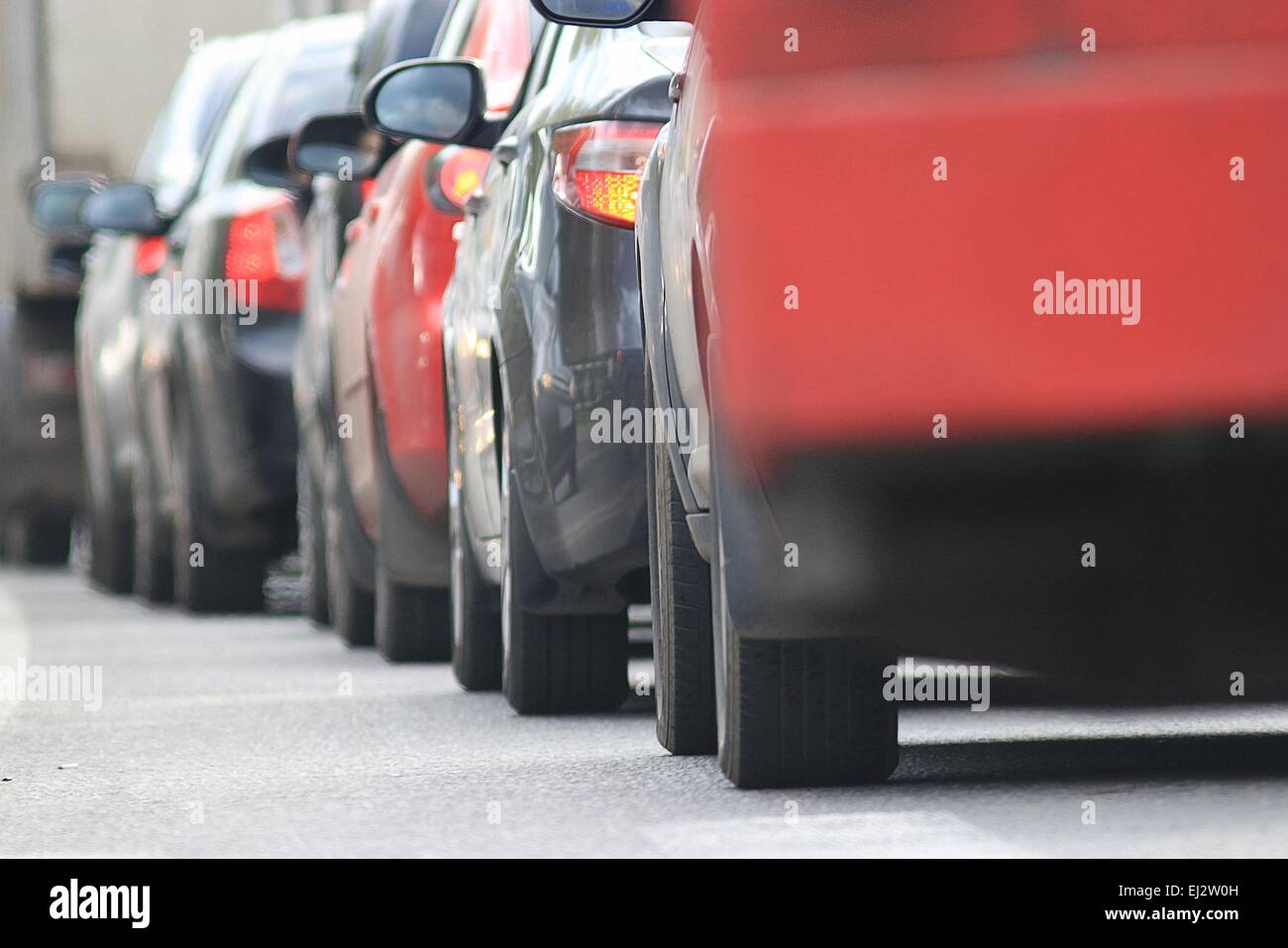 traffic on the road in a European city, stopping vehicular traffic ...