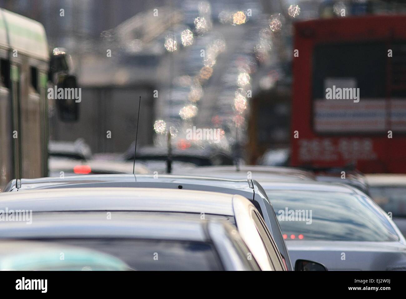 traffic on the road in a European city, stopping vehicular traffic ...