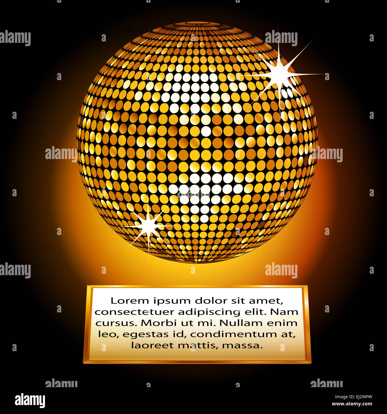 Golden Disco Ball on a Plaque with Sample Text Stock Photo - Alamy