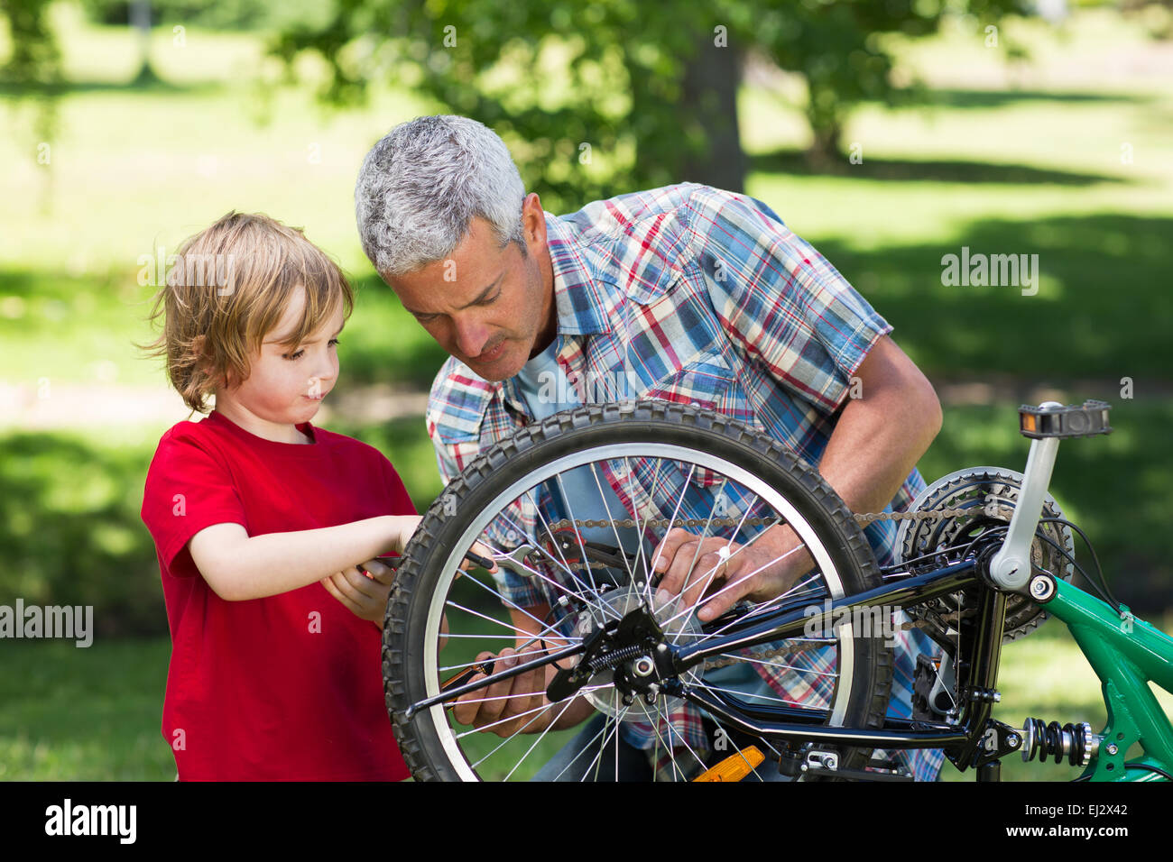 Father and his son fixing a bike Stock Photo - Alamy