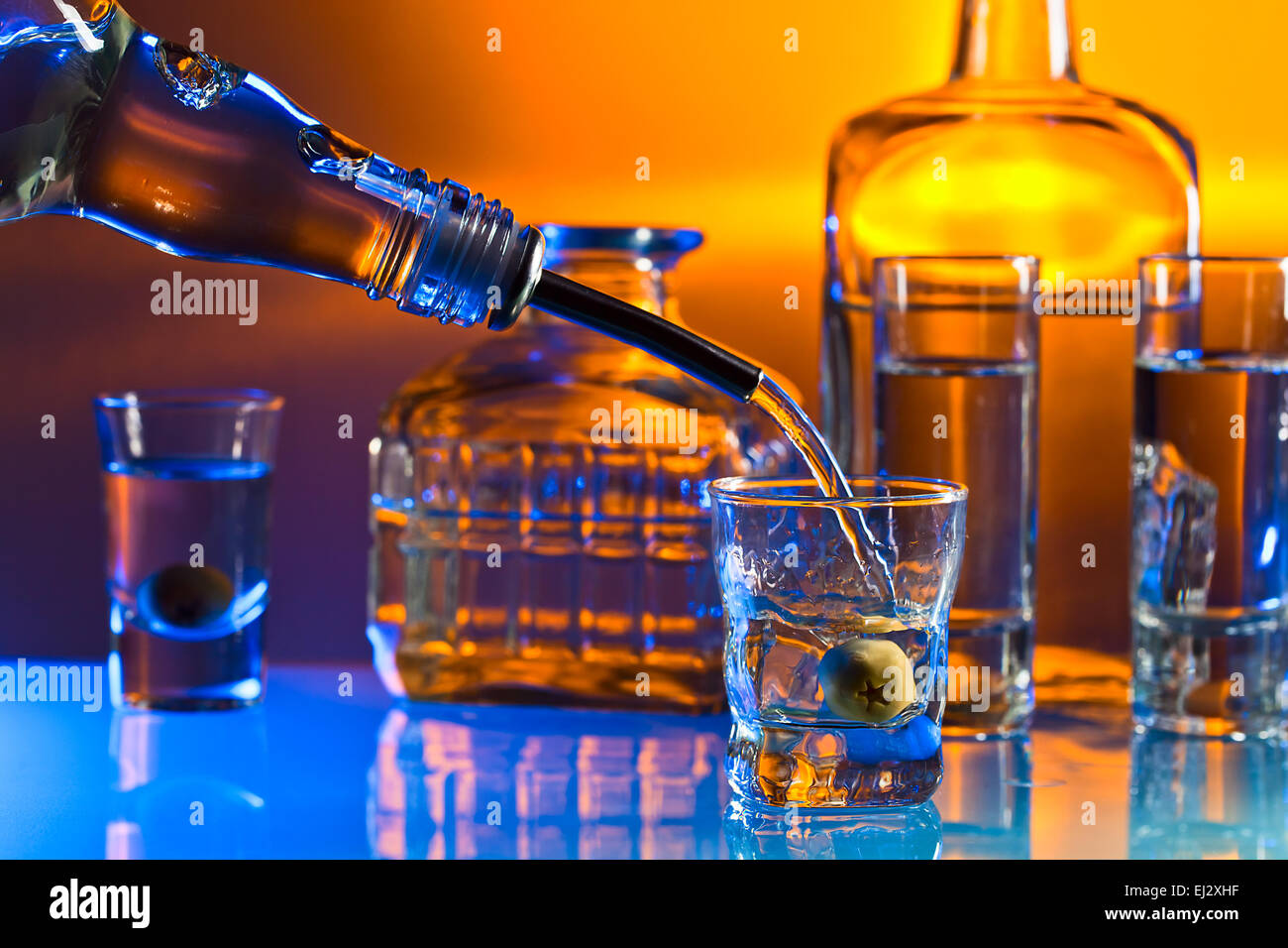 vodka in bar on a glass table Stock Photo - Alamy