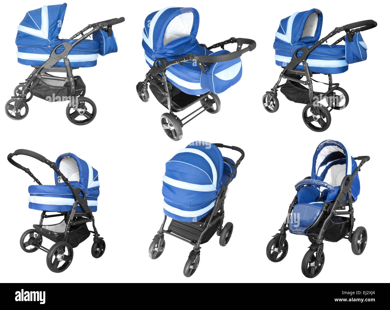 collection of blue baby strollers isolated on white background Stock ...