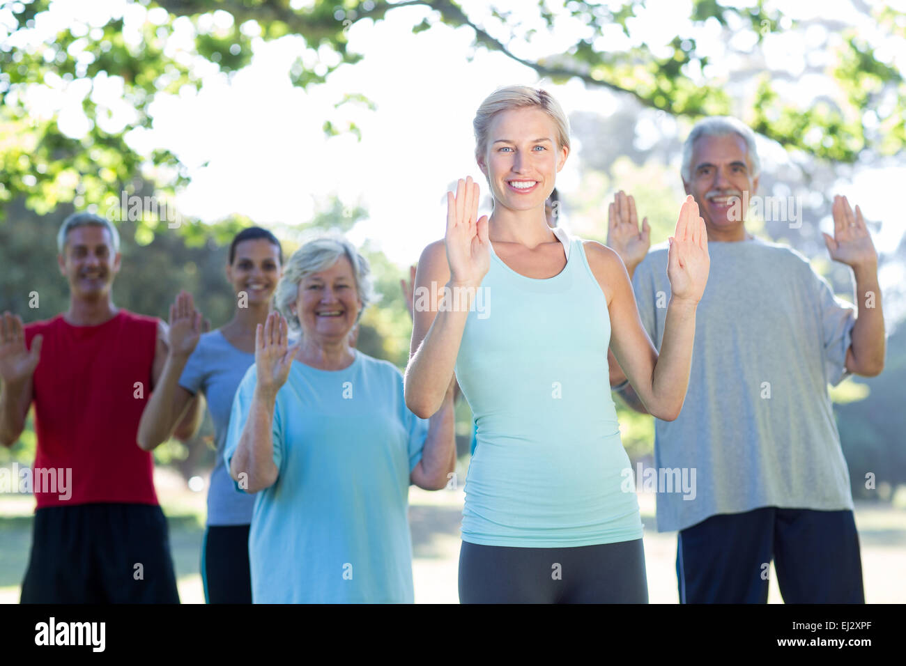Woman raised hands showing hi-res stock photography and images - Alamy
