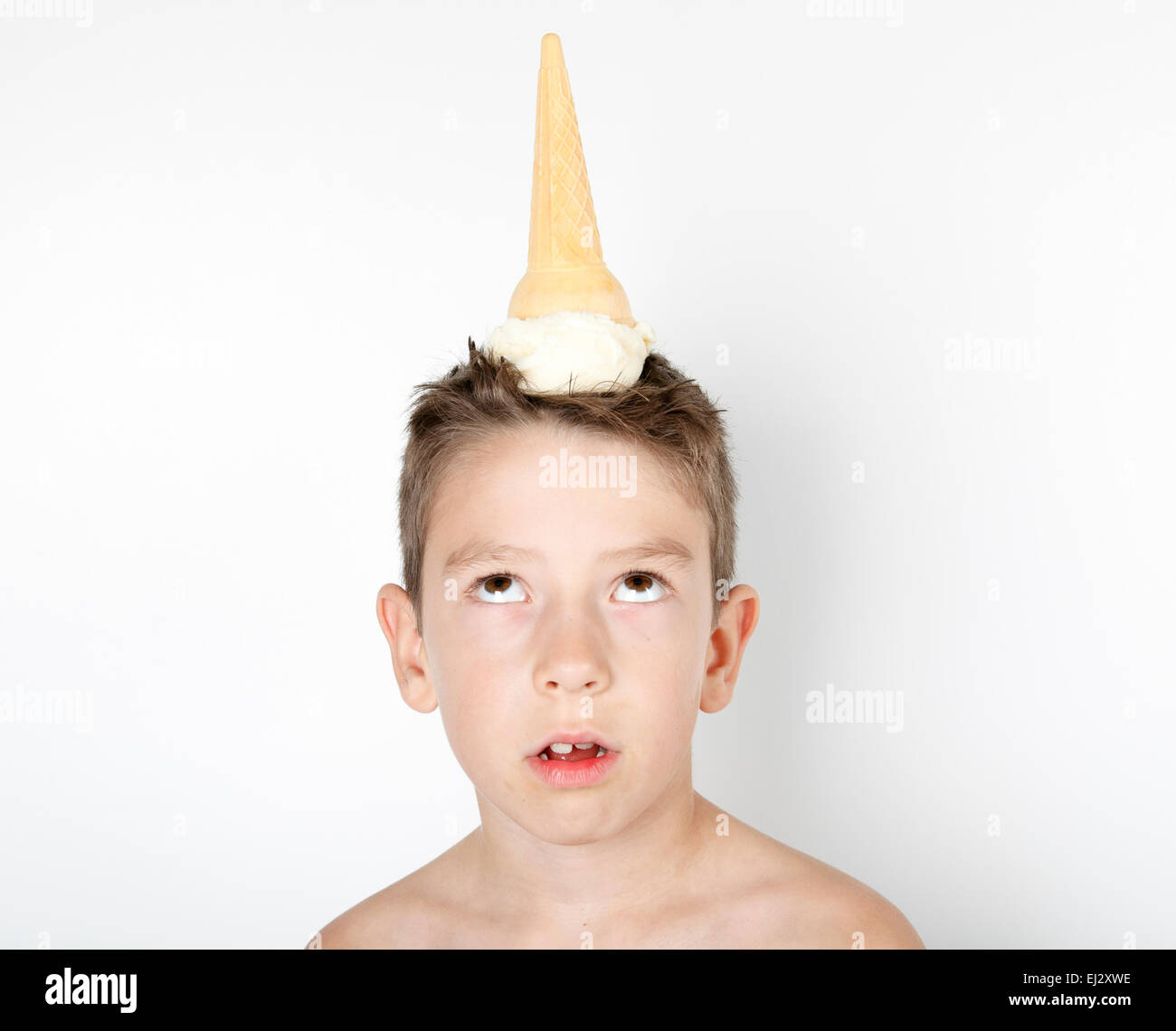 kid with ice cream on the head isolated on white Stock Photo - Alamy