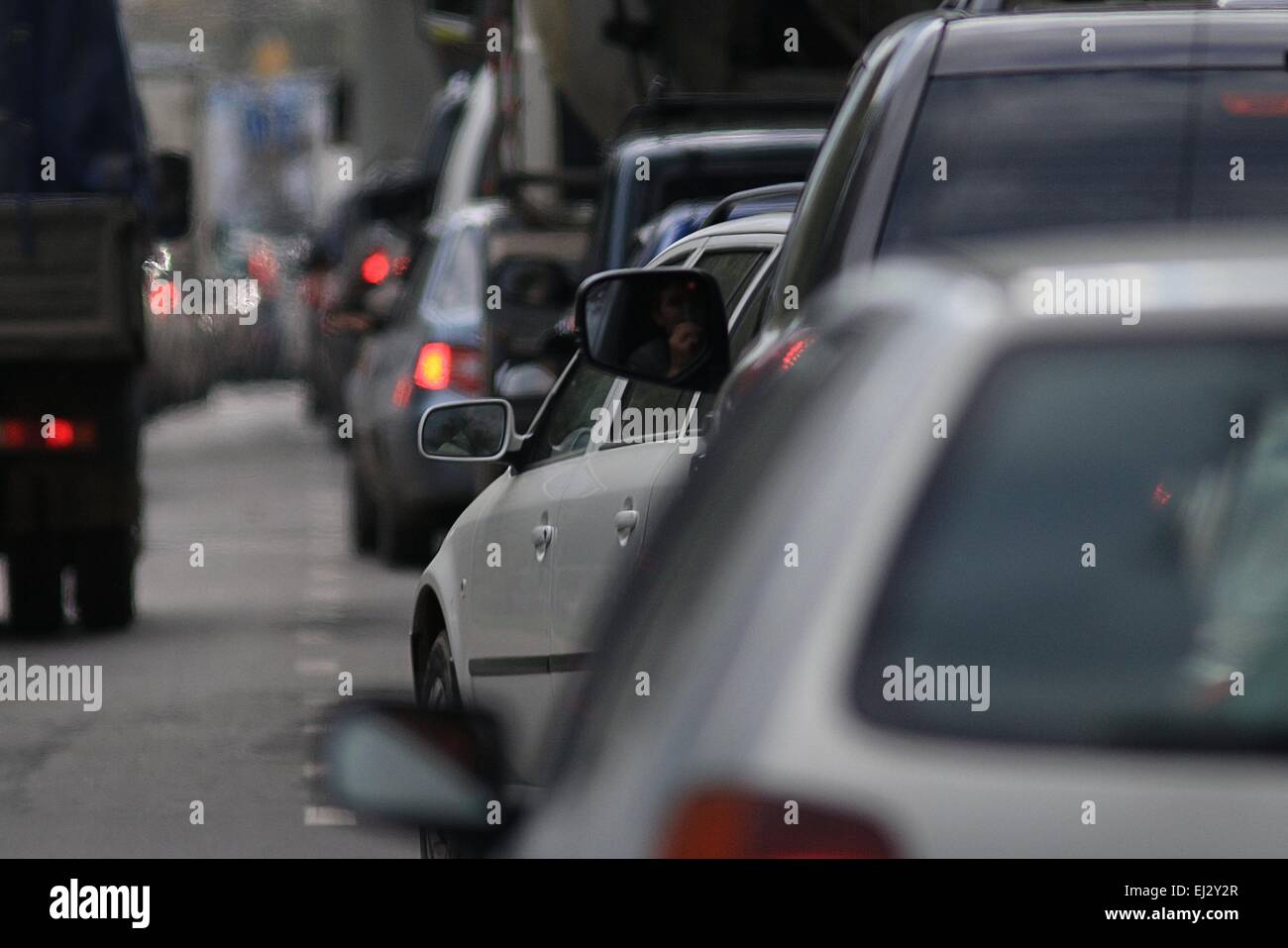traffic on the road in a European city, stopping vehicular traffic ...