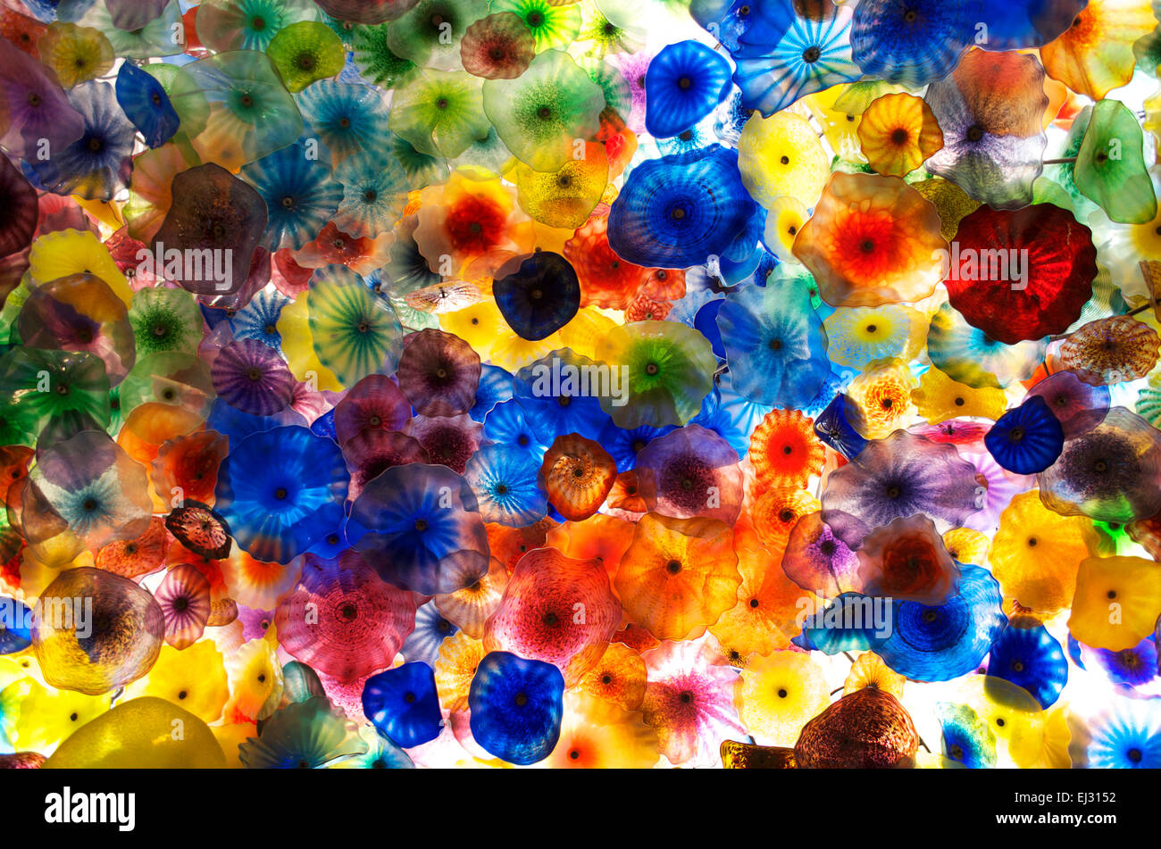Floral Background of Plastic Multicolored Flowers Backlit Stock Photo ...