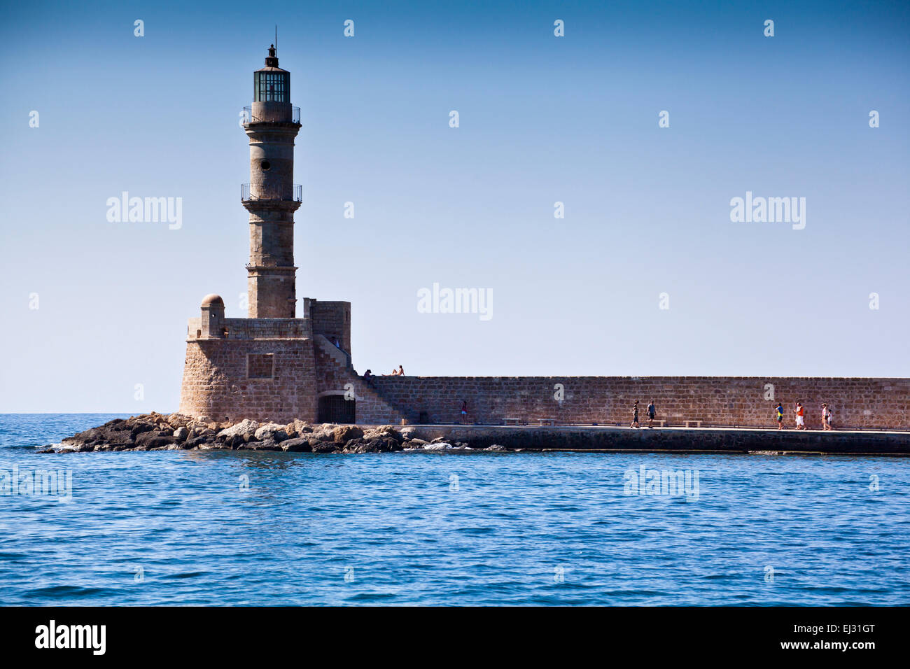 Chania venetian Harbour lighthouse in Chania in Crete, Greece Stock ...