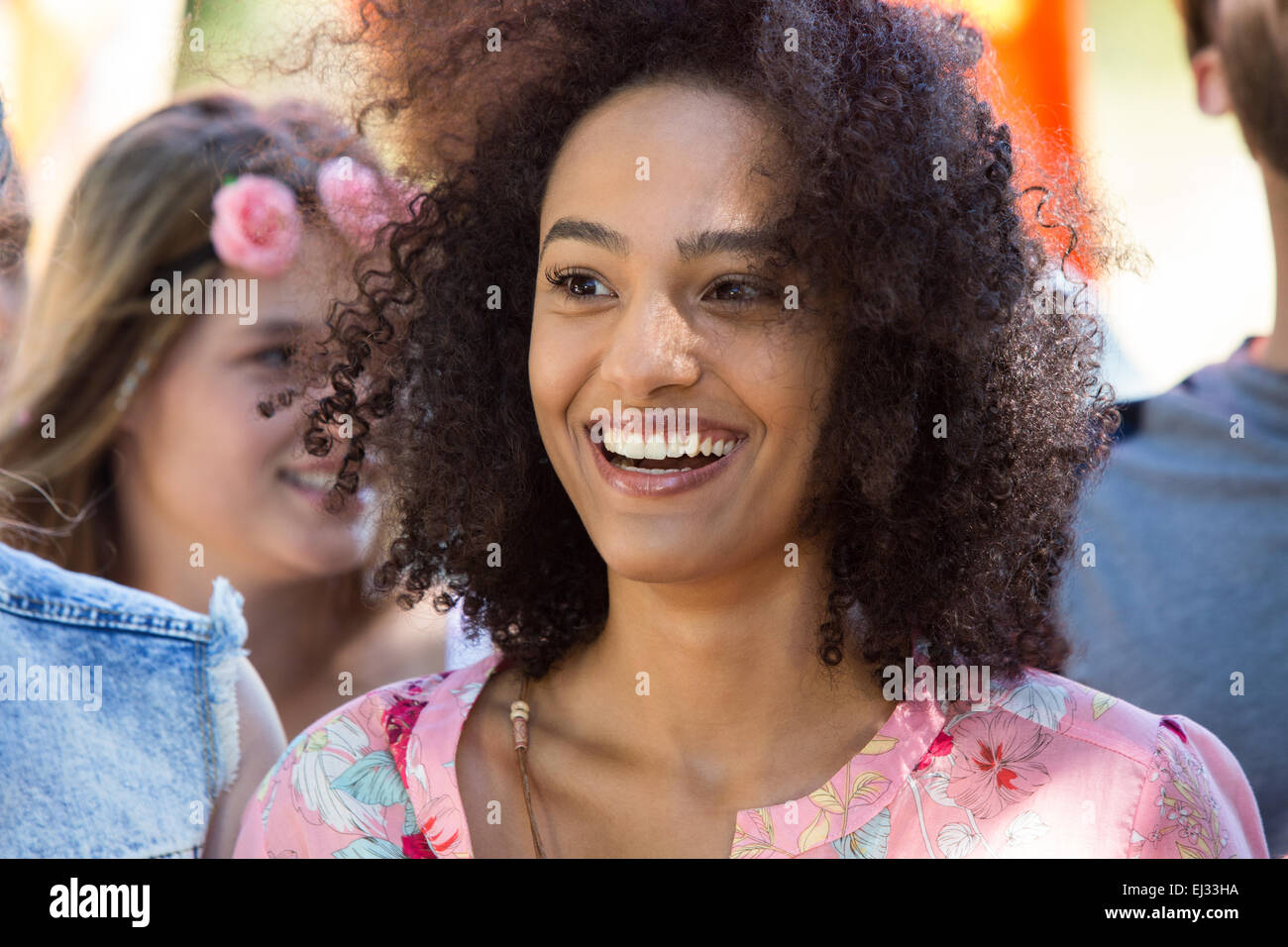 Excited music fans up the front at festival Stock Photo - Alamy