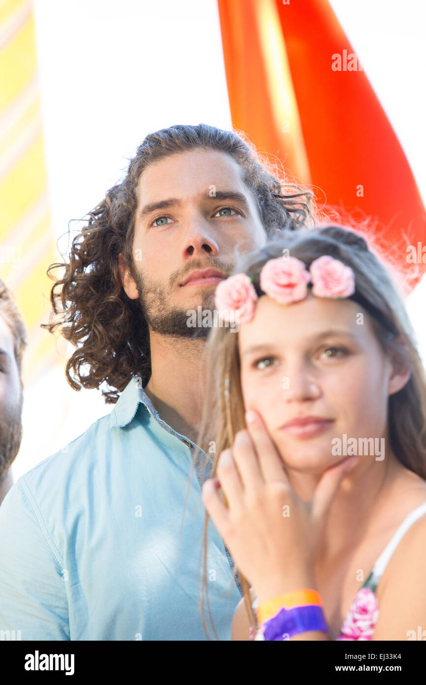 Excited music fans at festival Stock Photo - Alamy