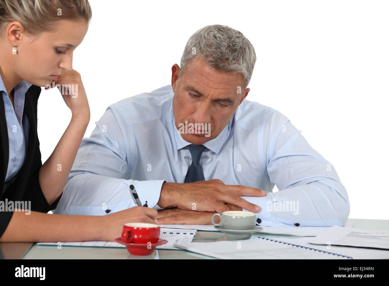 Serious businesswoman doing paperwork workplace hi-res stock ...