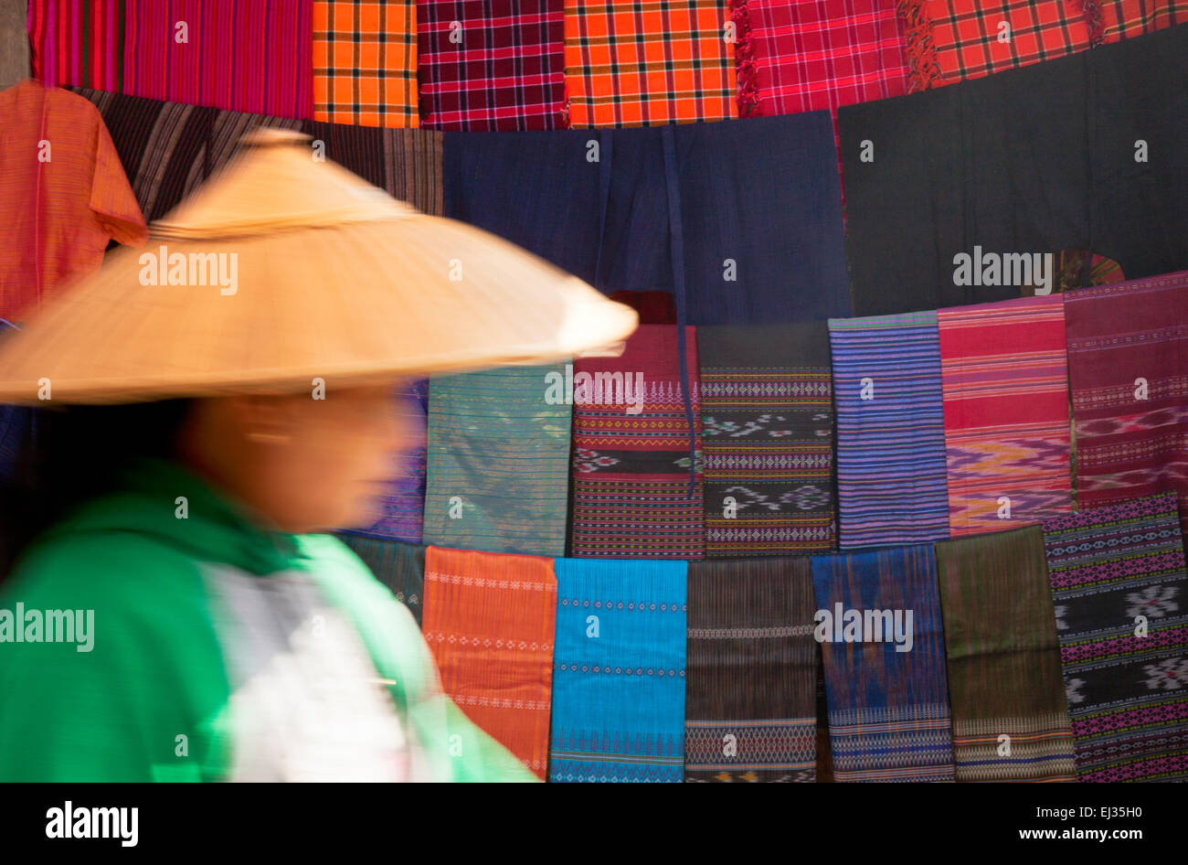 Woman wearing a tradition hat in a village market, Myanmar ( Burma ...