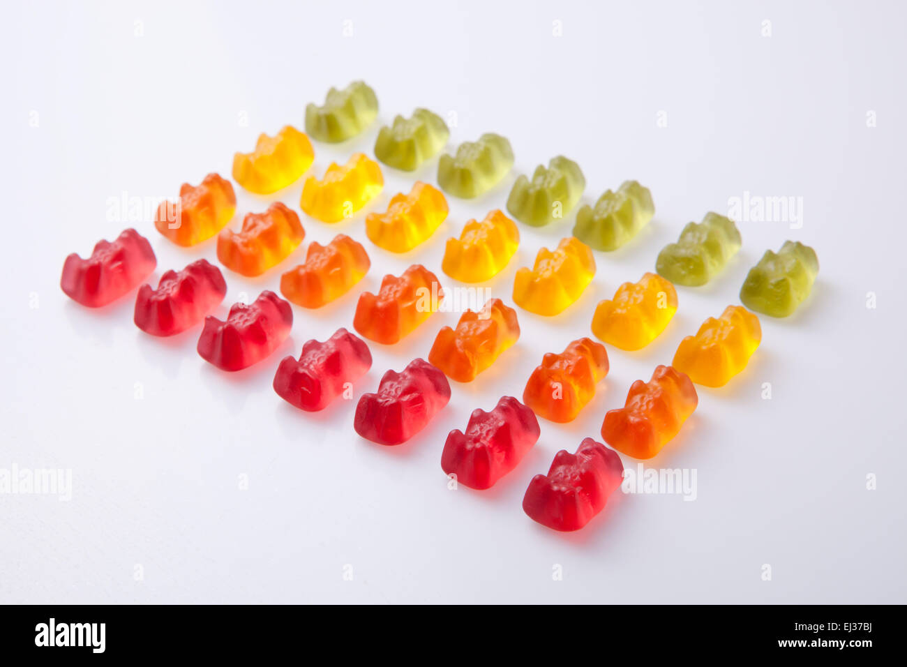 Rows of colorful gummy bears isolated over white background Stock Photo ...