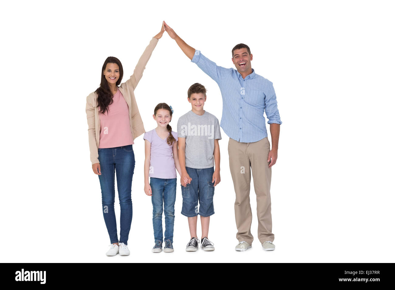 Happy parents joining hands above children Stock Photo - Alamy