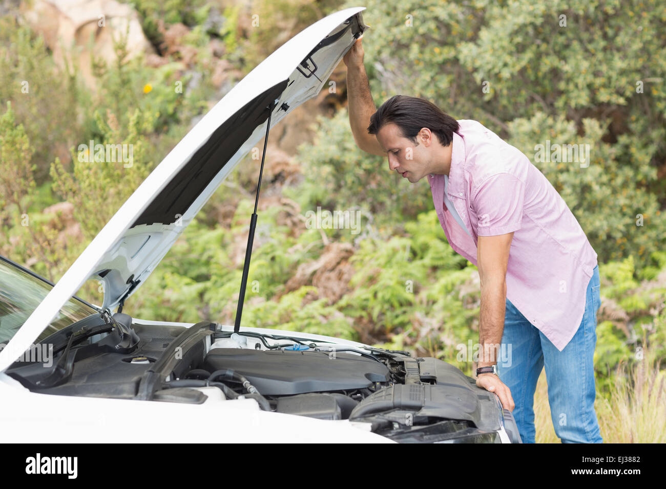 Stressed man looking at engine Stock Photo - Alamy