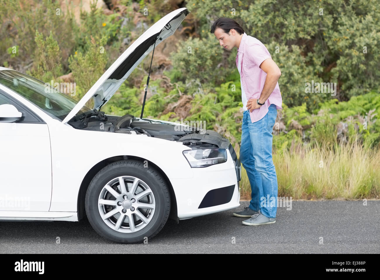 Stressed man looking at engine Stock Photo - Alamy