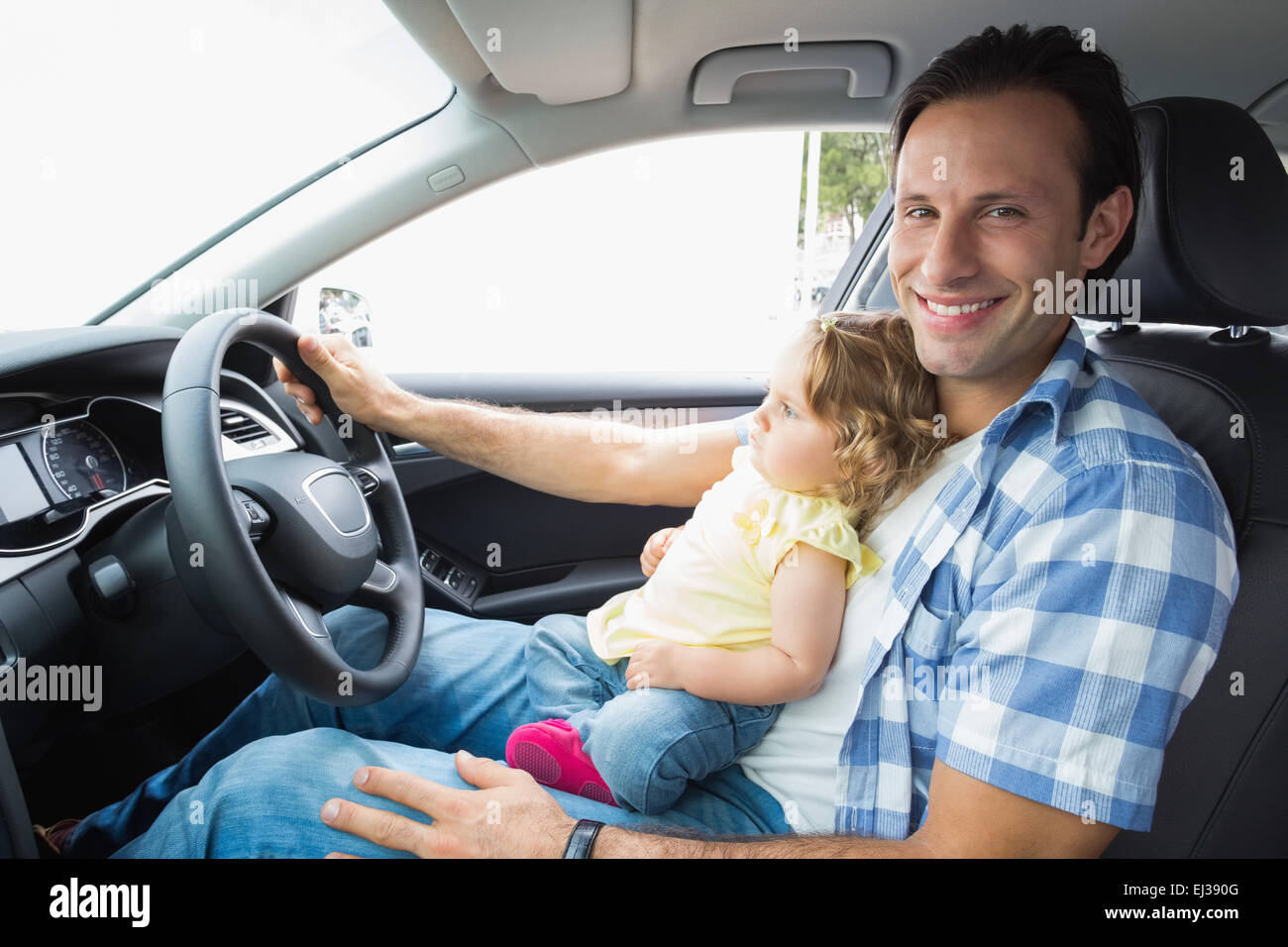 Cheerful father driving daughter in hi-res stock photography and images ...