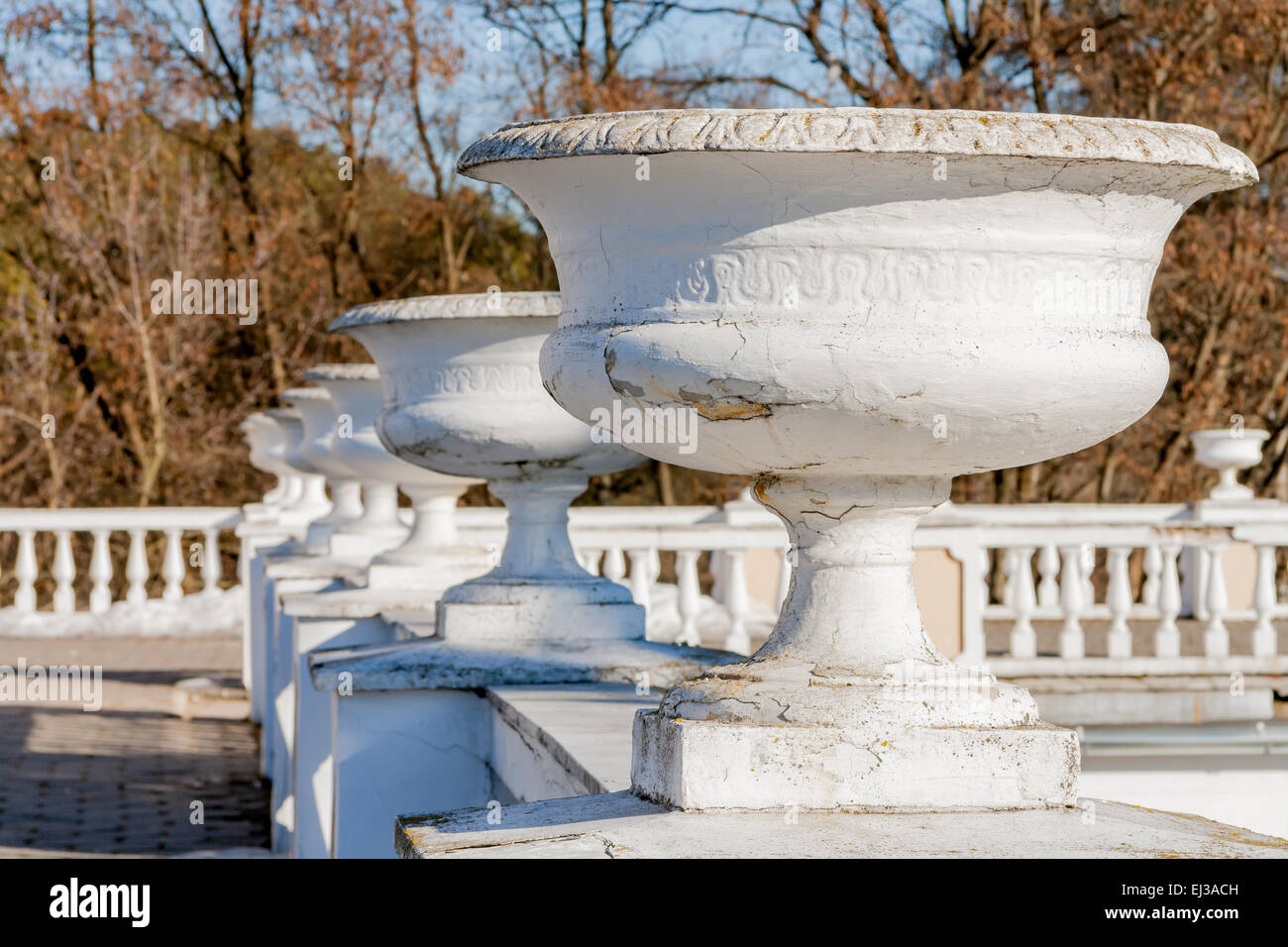Architecture gallery of antique vases in the city park Stock Photo - Alamy