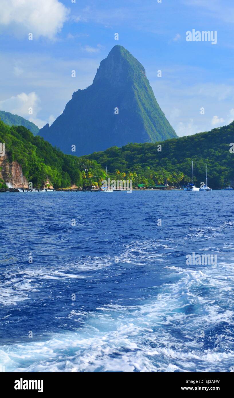 View of the Pitons mountains in Saint Lucia Stock Photo - Alamy