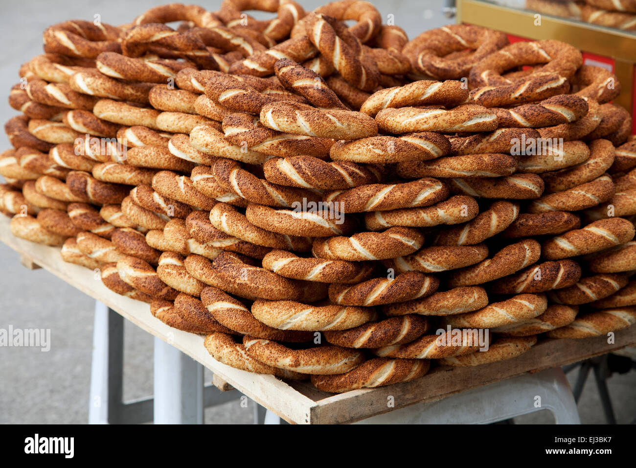 Traditional turkish street food, pretzels with sesame Stock Photo - Alamy