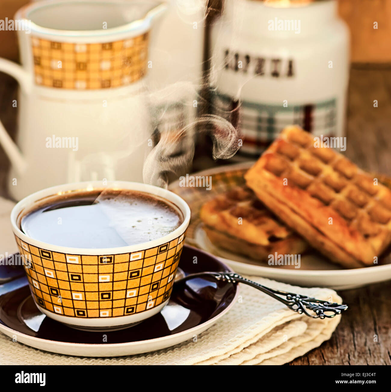 Coffee with Belgian waffle Stock Photo - Alamy
