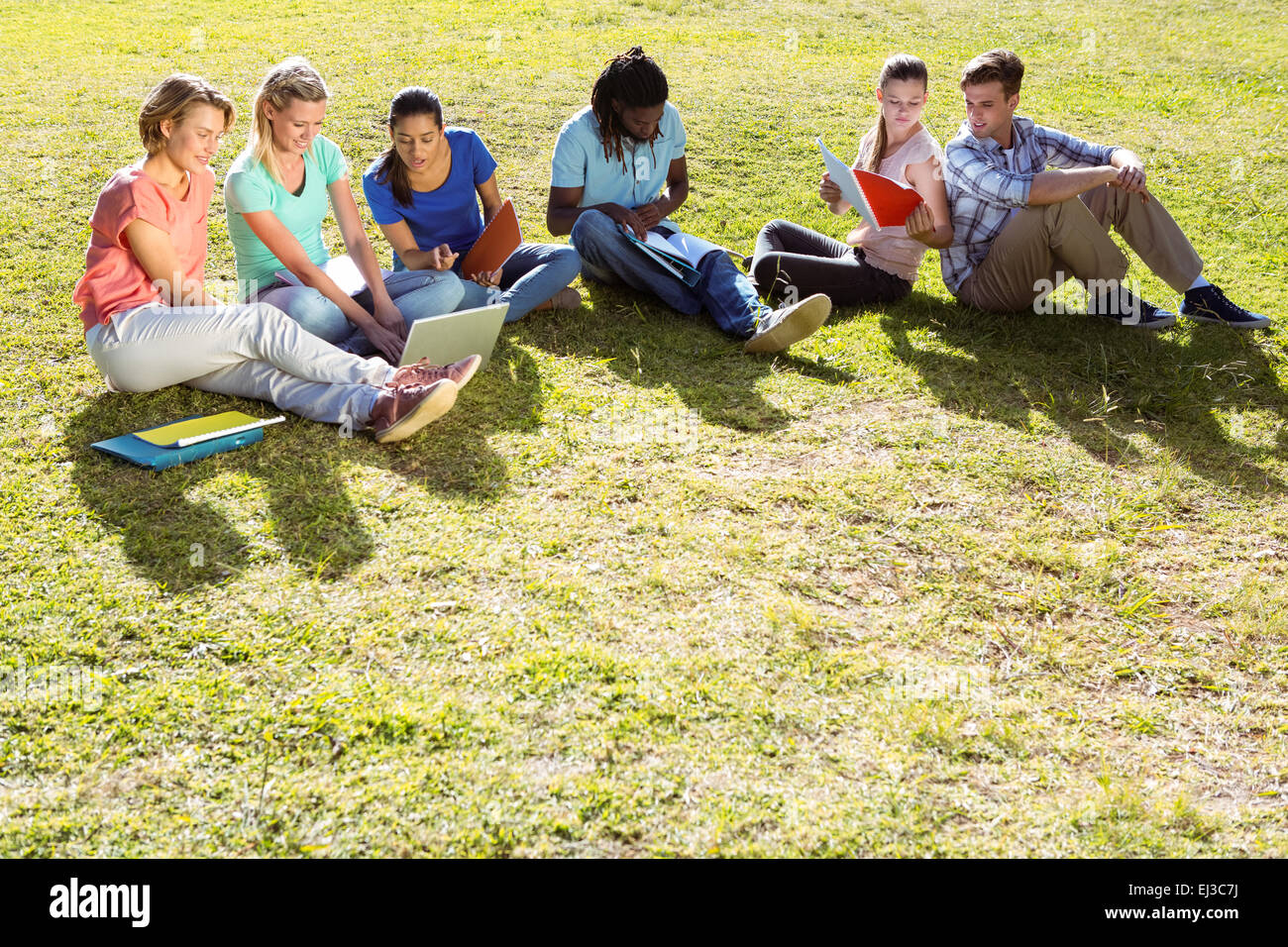 Students studying outside on campus Stock Photo - Alamy