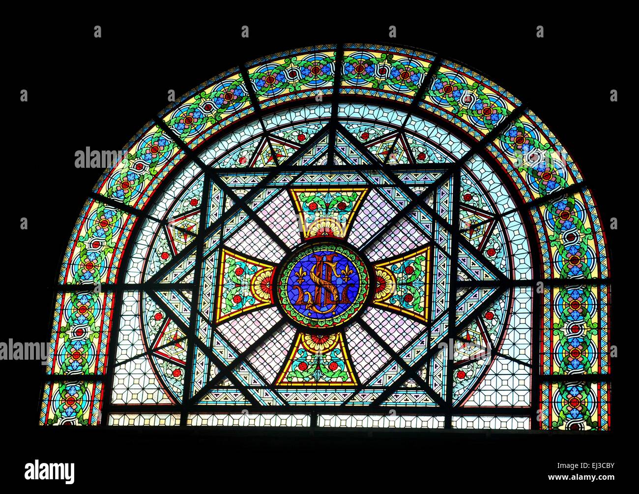 Stained glass in medieval church Stock Photo - Alamy