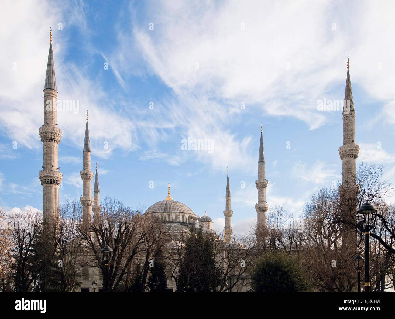 Minarets of Blue mosque in Istanbul against blue sky Stock Photo - Alamy