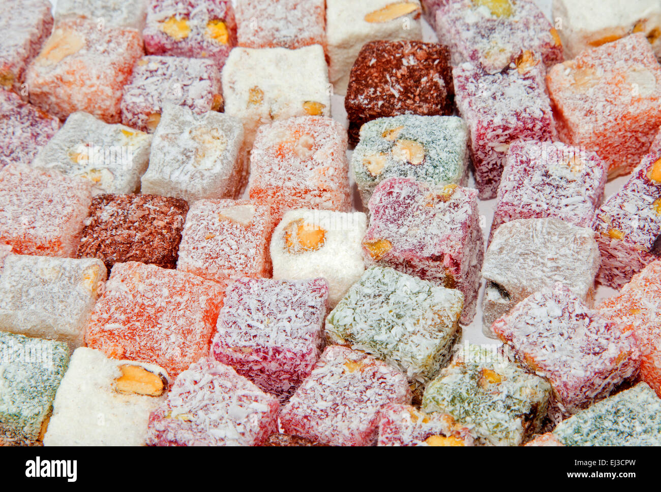 Background of turkish delight, view from above Stock Photo - Alamy